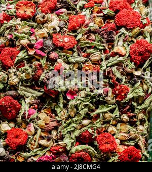 Market stall with herbal tea and herbs Stock Photo - Alamy