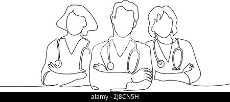Vector graphic illustration of team of doctors diagnose human brain ...