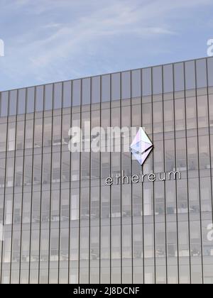 Ethereum Altcoin Signage on the Glass High Rise Building. ETH Workplace ...