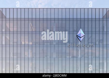 Ethereum Altcoin Signage on the Glass High Rise Building. ETH Workplace ...