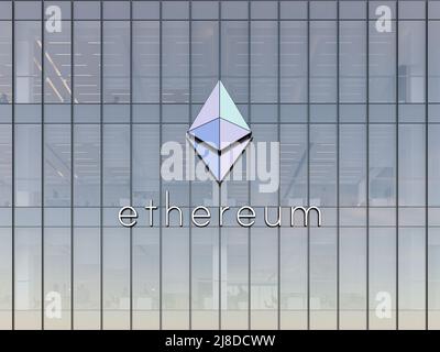 Ethereum Altcoin Signage on the Glass High Rise Building. ETH Workplace ...