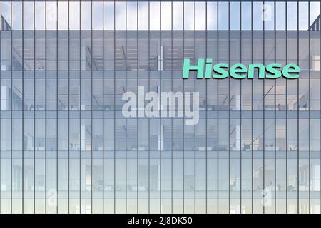 Qingdao, China, USA. May 2, 2022. Editorial Use Only, 3D CGI. Hisense ...
