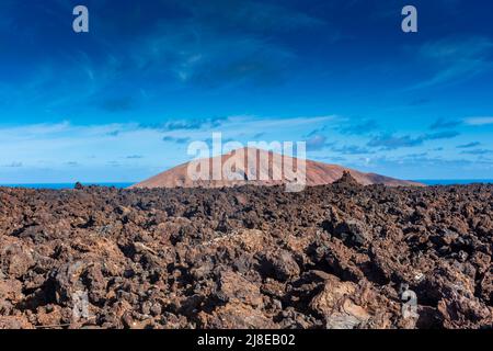 Lava path for Caldera Blanca Volcano in Lanzarote, Canary Islands ...