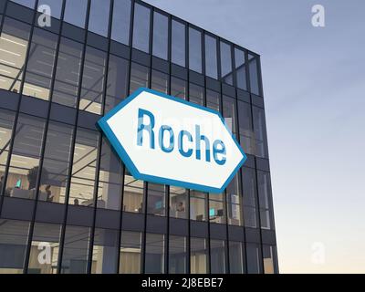 Basel, Switzerland. May 2, 2022. Editorial Use Only, 3D CGI. Roche ...