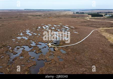 Aerial view of the RSPB Forsinard Flows Nature Reserve and viewing ...