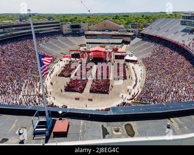 Aerial photograph of graduation ceremony at Camp Randall Stadium ...