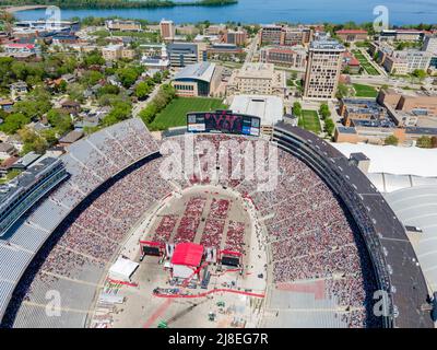Aerial photograph of graduation ceremony at Camp Randall Stadium ...