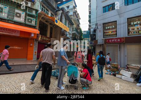 Macau - October 22, 2015:Traditional People on Pedestrian street of ...