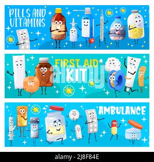 Funny first aid kit cartoon character design style with board Stock ...