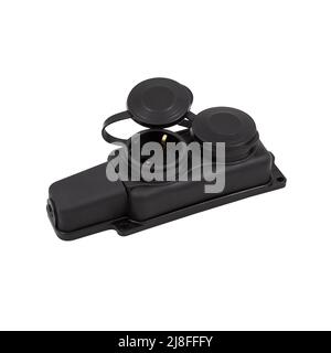 Protected socket with a cover and grounding isolated on a white ...