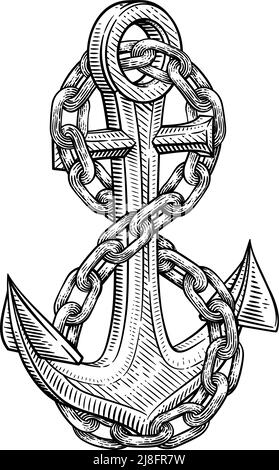 A Ship Anchor And Chain Nautical Woodcut Drawing Stock Vector Image ...