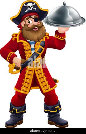 Pirate Captain Cartoon Chef and Food Plate Platter Stock Vector Image ...