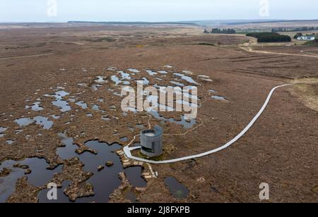 Aerial view of the RSPB Forsinard Flows Nature Reserve and viewing ...