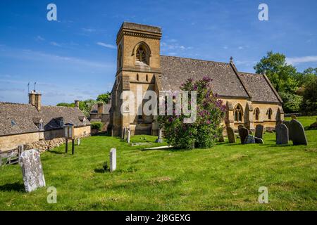 Snowshill church in the Cotswolds gloucestershire with lane leading ...