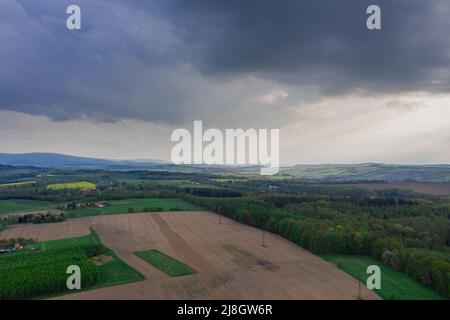 Sudeten Upland. Undulating terrain covered with arable fields, meadows ...