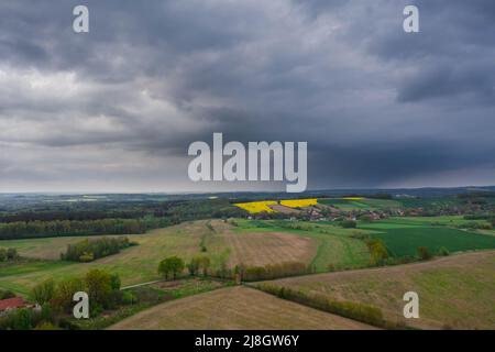 Sudeten Upland. Undulating terrain covered with arable fields, meadows ...
