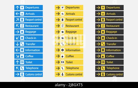 Set of airport icons. Visual informative pointers for orientation in a ...