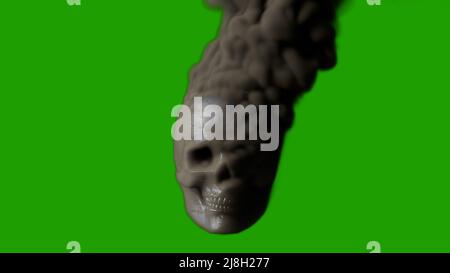 Grey smoking scary man skull on green screen - war concept, isolated ...