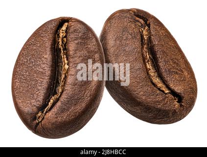 Two roasted coffee beans isolated on white background Stock Photo - Alamy