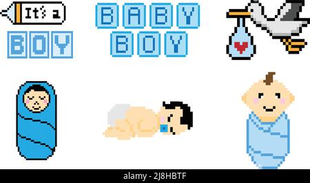 Pixel baby boy is sitting. Cute baby vector illustration Stock Vector ...