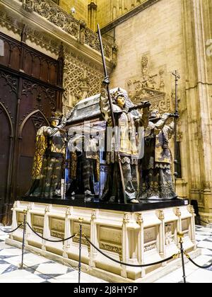 The tomb of Christopher Columbus inside the the Catedral de Sevilla ...