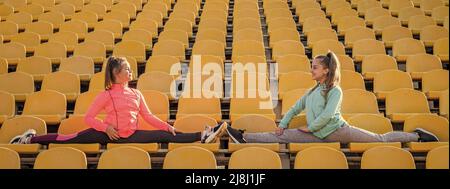 Leg Stretches Teenage Girls Do Splits On Stadium Seats Stretching