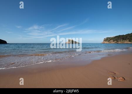 Portelet Bay at high tide, Tower, Janvrin's Tomb, Jersey, Channel ...