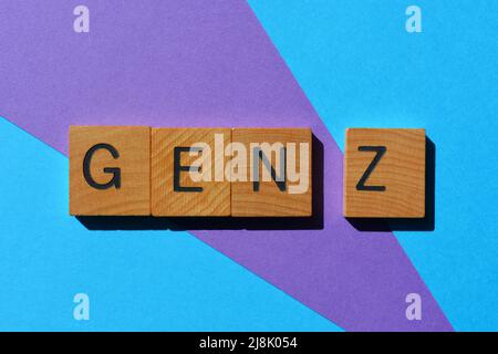 Generation Z, people born between 1995 and 2010, words in wooden ...