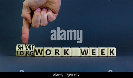 Short or long work week symbol. Businessman turns cubes and changes ...