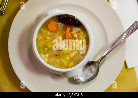 Catalan soup of bean with boiled carrots, potatoes and blood sausage ...