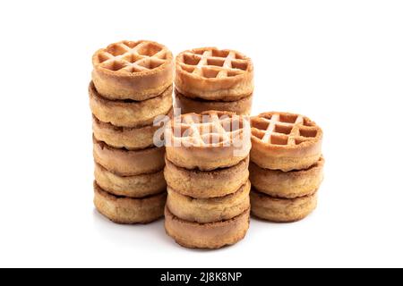 Stacks of tasty round mini waffles isolated on white Stock Photo - Alamy