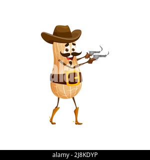 Cartoon peanut robber or bandit character. Vector nut cowboy aiming ...