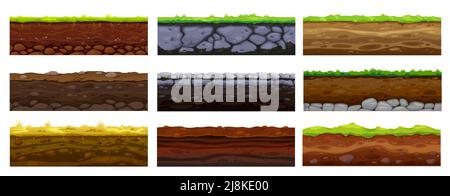 Seamless ground textures of game levels. Horizontal landscapes of ...