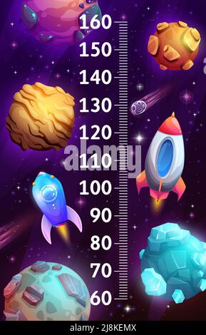 Kids height chart ufo, spacecraft and starship in galaxy space. Cartoon ...