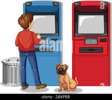 A man withdraw money from atm machine and his wife cartoon character ...