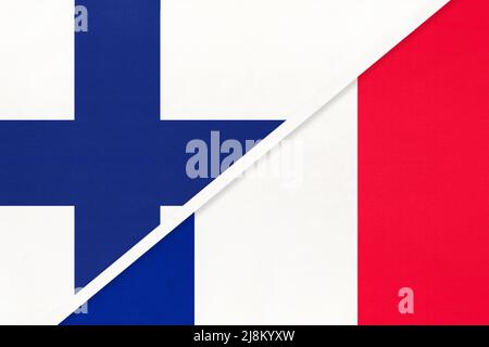 Finland, Finnish vs France, French, FLNKS smoky flags side by side ...