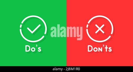 Dos and donts signs. Good and Bad Icon. Positive and negative sign ...
