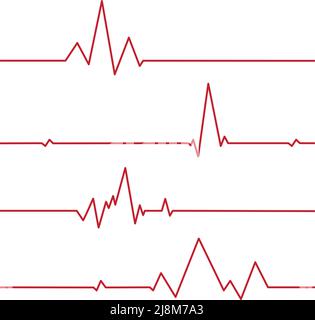 Set of 4 pcs. heart pulse - curved red line on white background ...