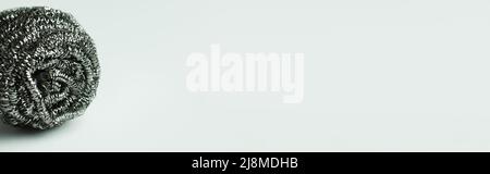 stainless steel scourer on grey background with copy space Stock Photo ...