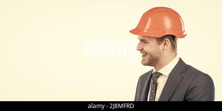 Engineering that works. Civil engineer side-face. Happy engineer in ...