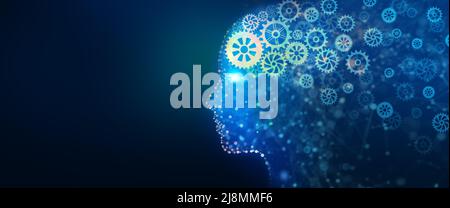 Human head with a luminous cog wheel. Creative brain gear, idea ...