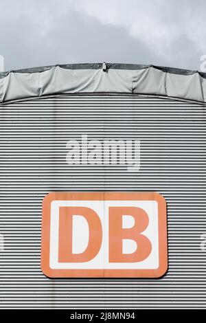 DB logo sign on an InterCity IC train at Karlsruhe main railway station ...
