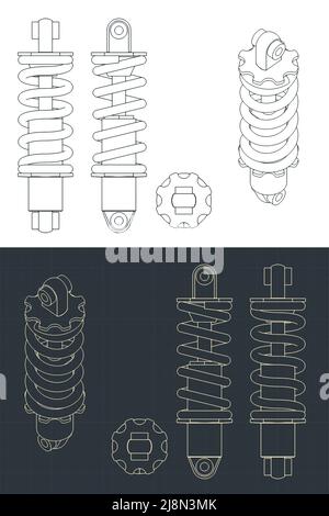 Stylized vector illustration of blueprints of shock absorber mini set ...