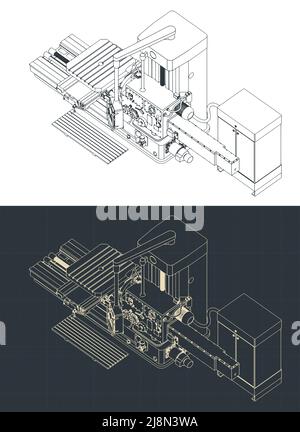 Stylized vector illustration of CNC milling machine isometric blueprints Stock Vector Image ...
