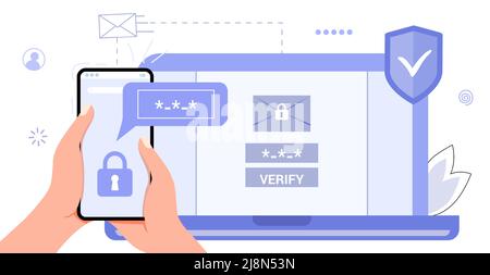 Two steps authentication. Verification push code message on smartphone. Notice with code for ...