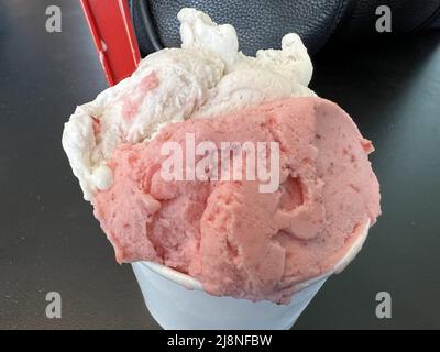 Cup of strawberry and banana gelato at Gio Gelati restaurant in San ...