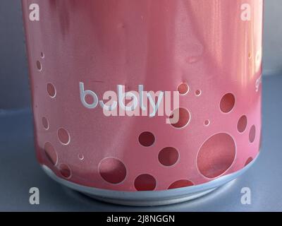 Logo on can of Bubly brand sparkling water, San Francisco, California ...