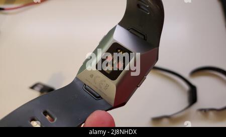 Sensors on back of Fitbit Ionic smartwatch, Lafayette, California ...