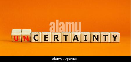 Certainty or Uncertainty symbol. Turned wooden cubes and changed ...