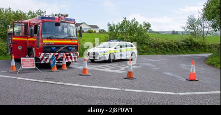 Fire engine and Garda Police car blocking a road Irish Emergency ...